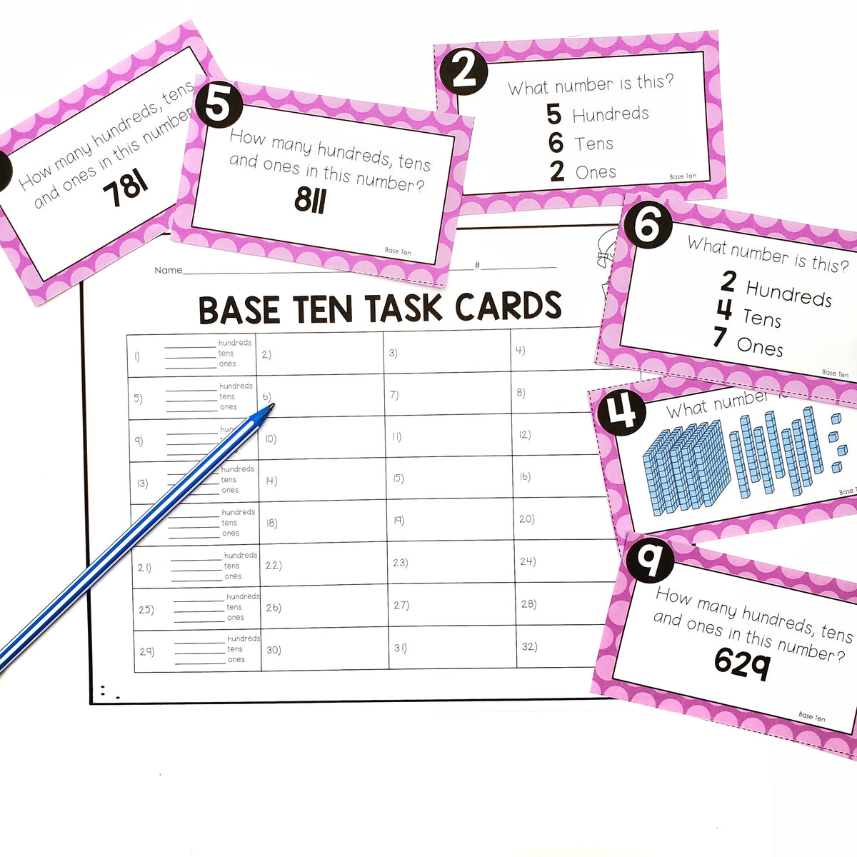 Place Value Base Ten Task Cards – Sara J Creations