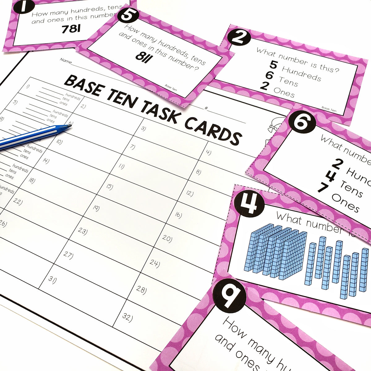 Place Value Base Ten Task Cards – Sara J Creations
