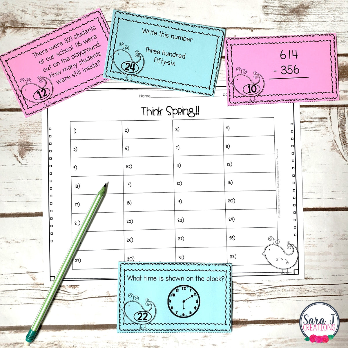 Spring Math Task Cards – Sara J Creations