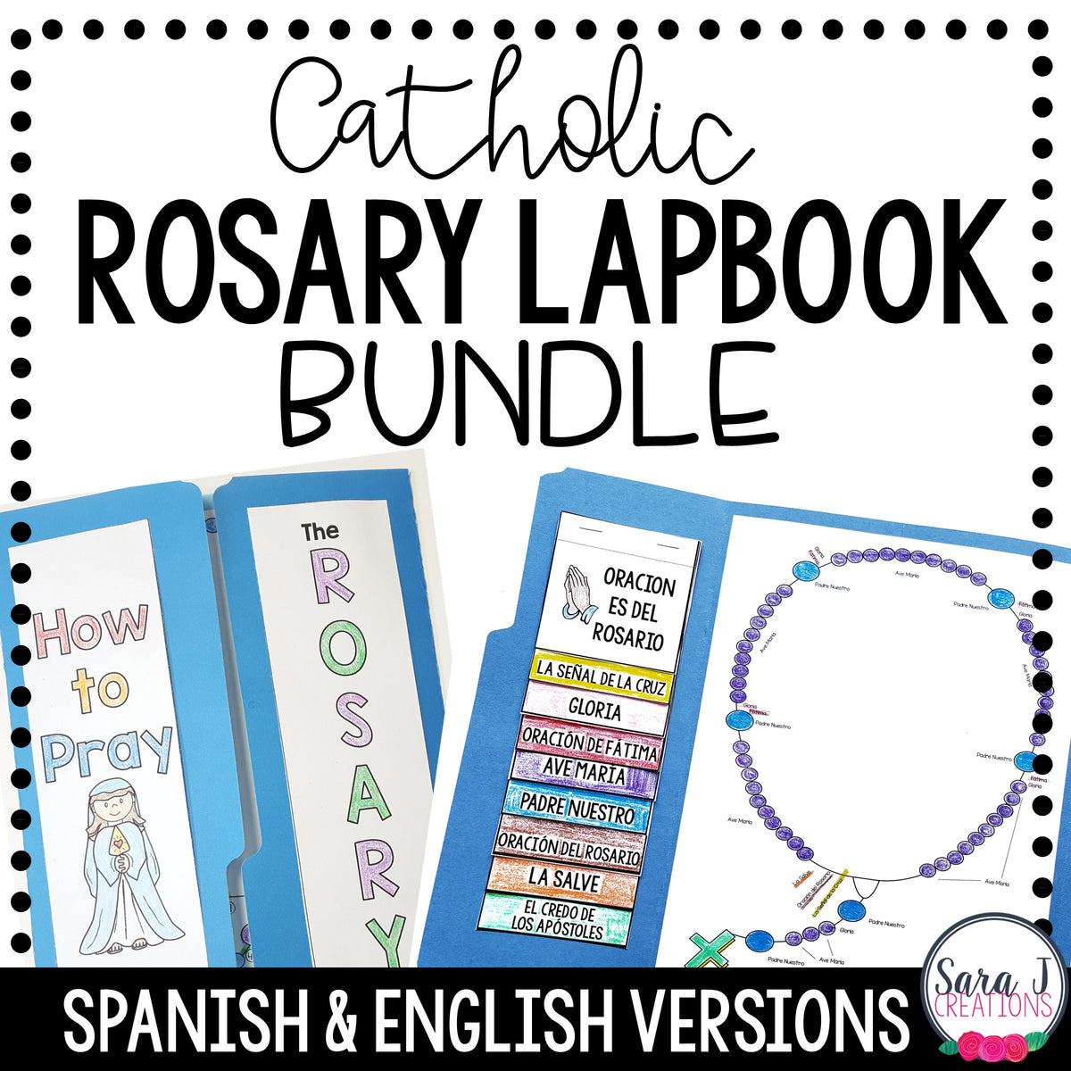 Rosary Lapbook BUNDLE English Spanish Catholic – Sara J Creations