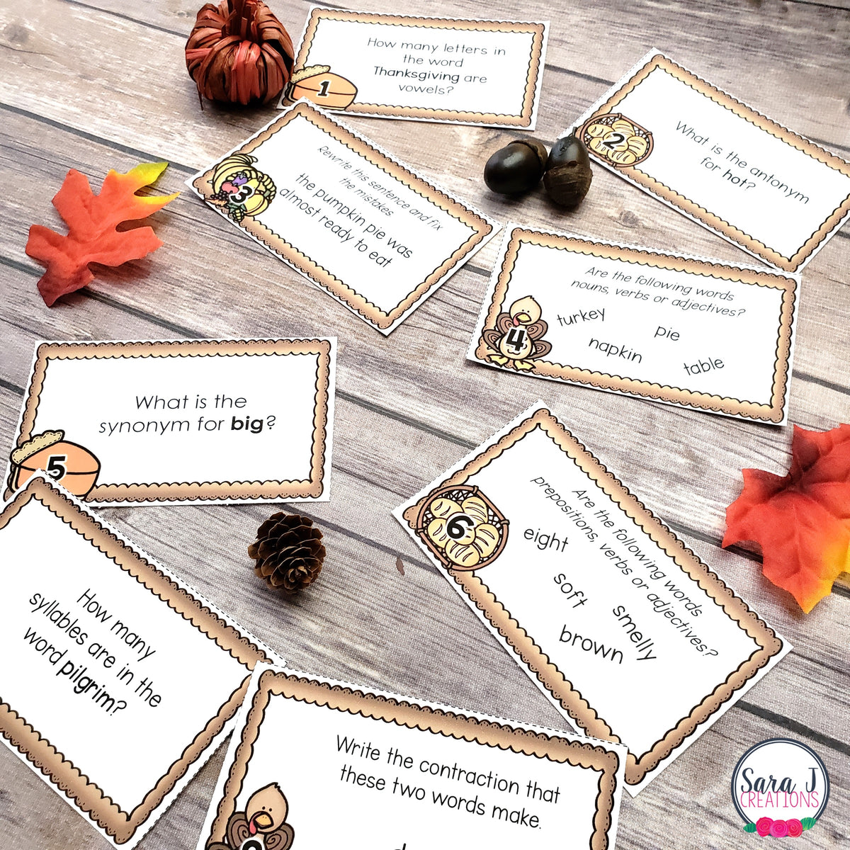 Thanksgiving ELA Task Cards – Sara J Creations