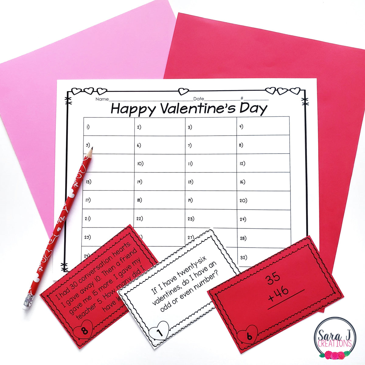 Valentine's Day Math Task Cards – Sara J Creations