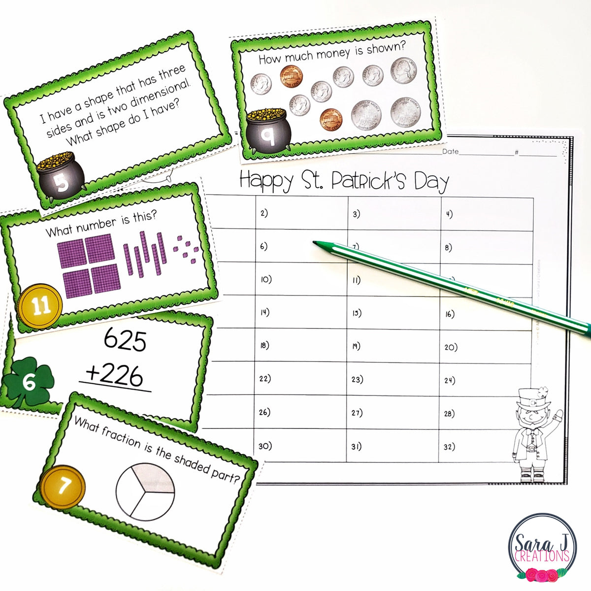 St. Patrick's Day Math Task Cards – Sara J Creations