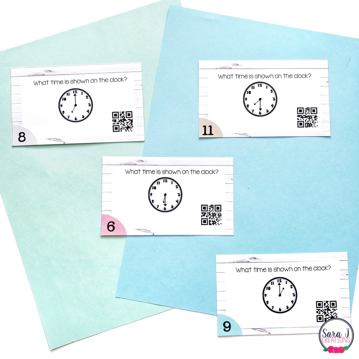 Telling Time to the Half Hour and Hour Task Cards – Sara J Creations