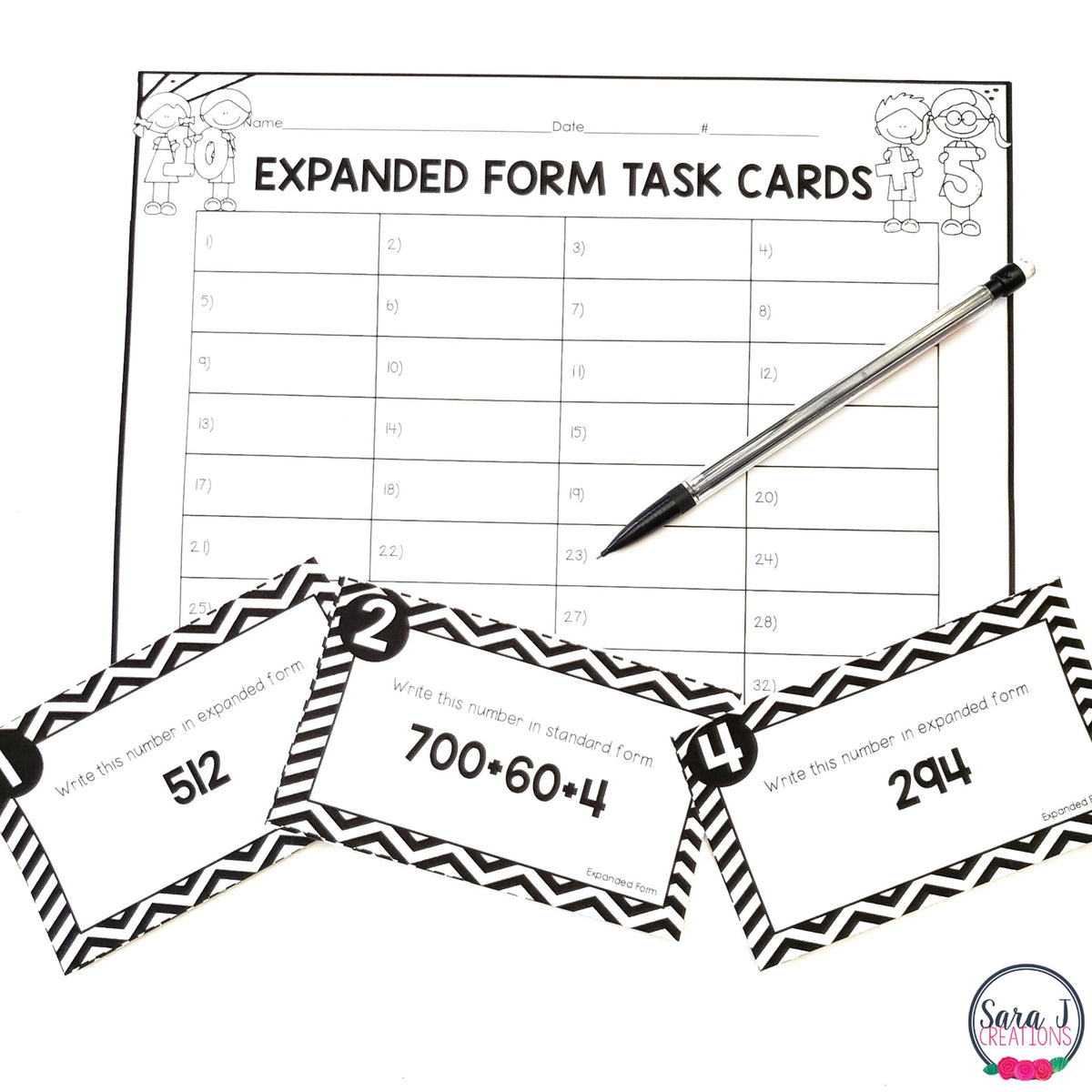 Expanded Form to 1,000 Task Cards – Sara J Creations