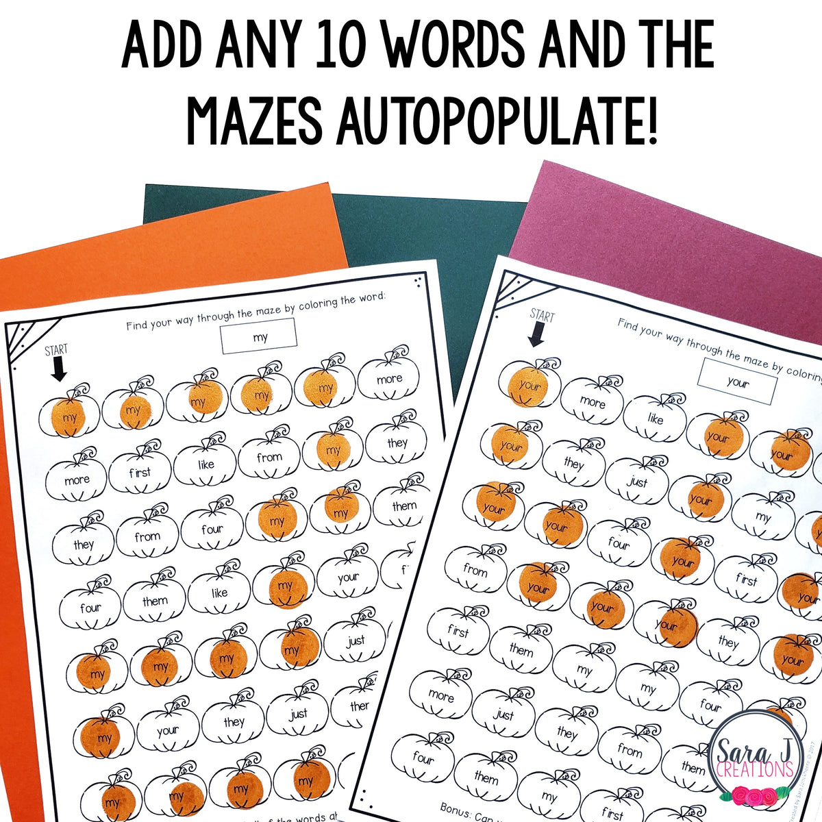 October Pumpkin Editable Fall Maze for Sight Words – Sara J Creations