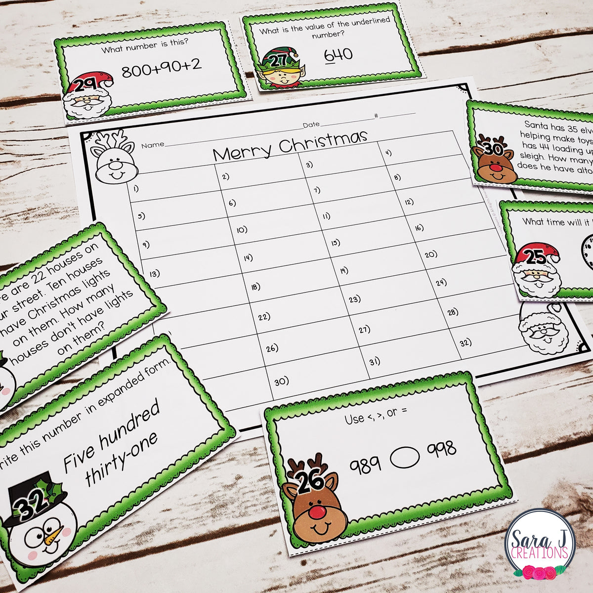 Christmas Math Task Cards for 2nd Grade Math Review – Sara J Creations