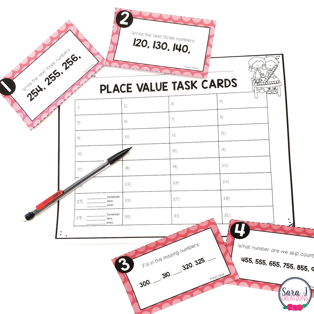 Place Value Overview to 1000 Task Cards – Sara J Creations