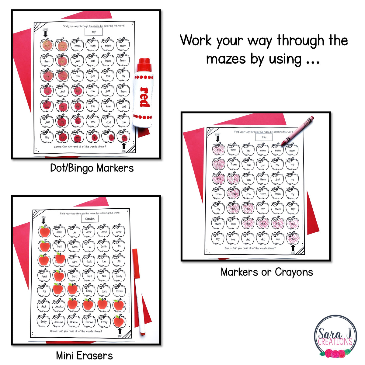 September Sight Word Coloring Pages Editable Apple Mazes for Fall ...