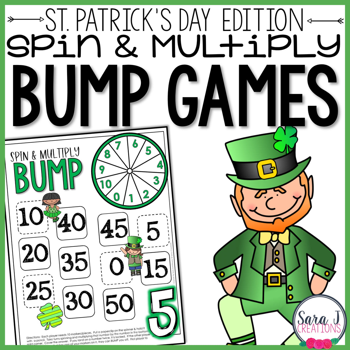 St. Patrick's Day Multiplication Math BUMP Games – Sara J Creations