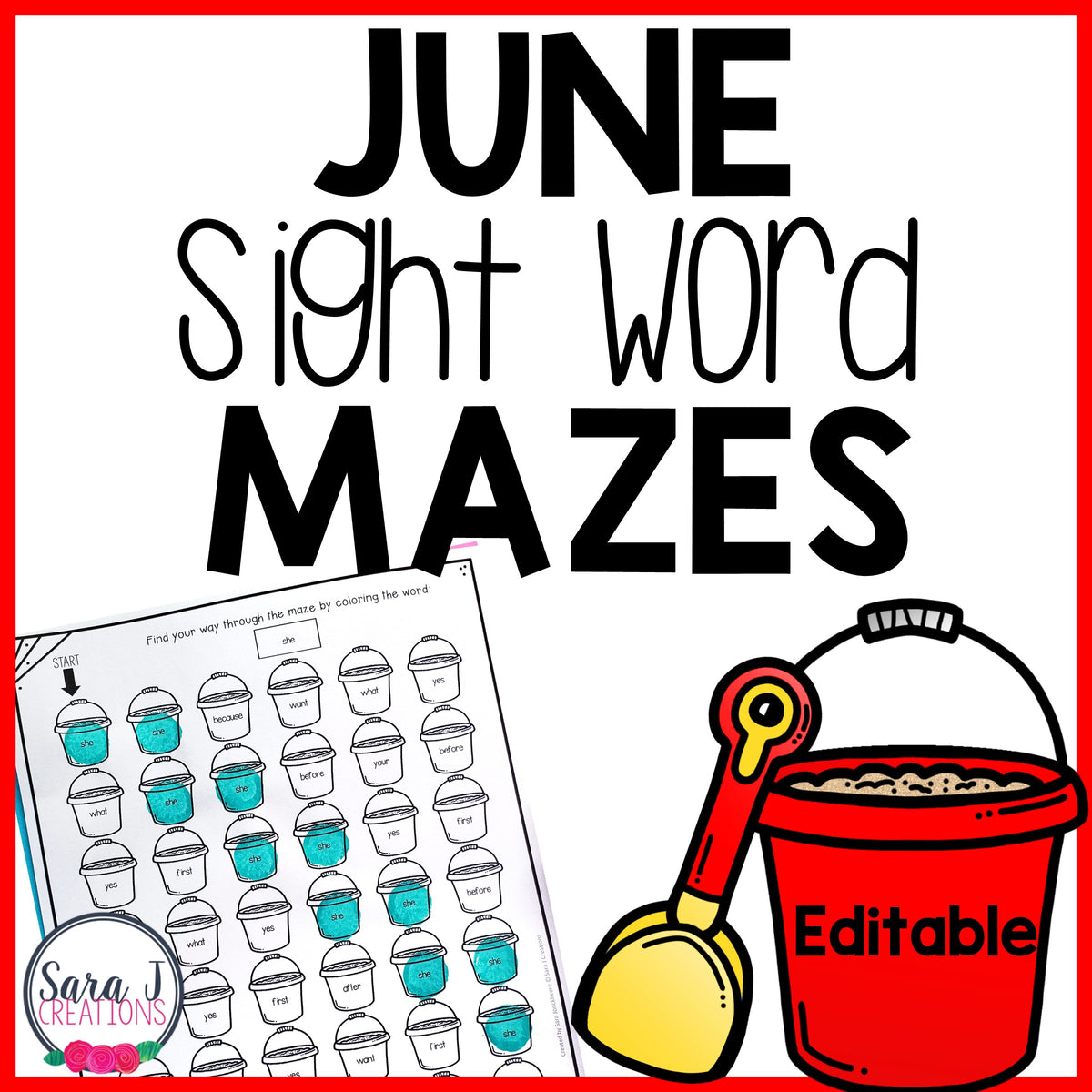 Summer Maze Editable Sight Word for the Beach – Sara J Creations