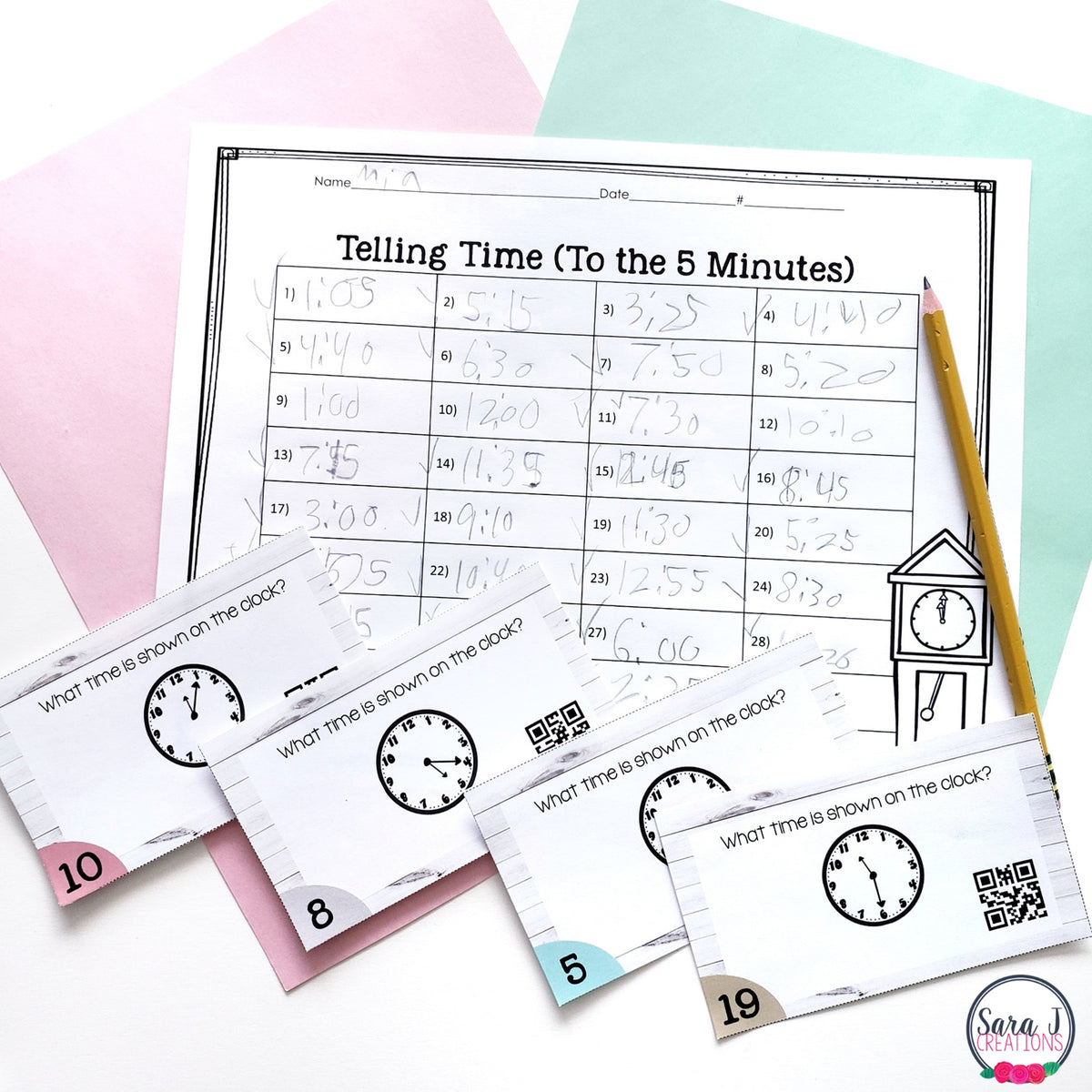 Telling Time to the 5 Minutes Task Cards – Sara J Creations