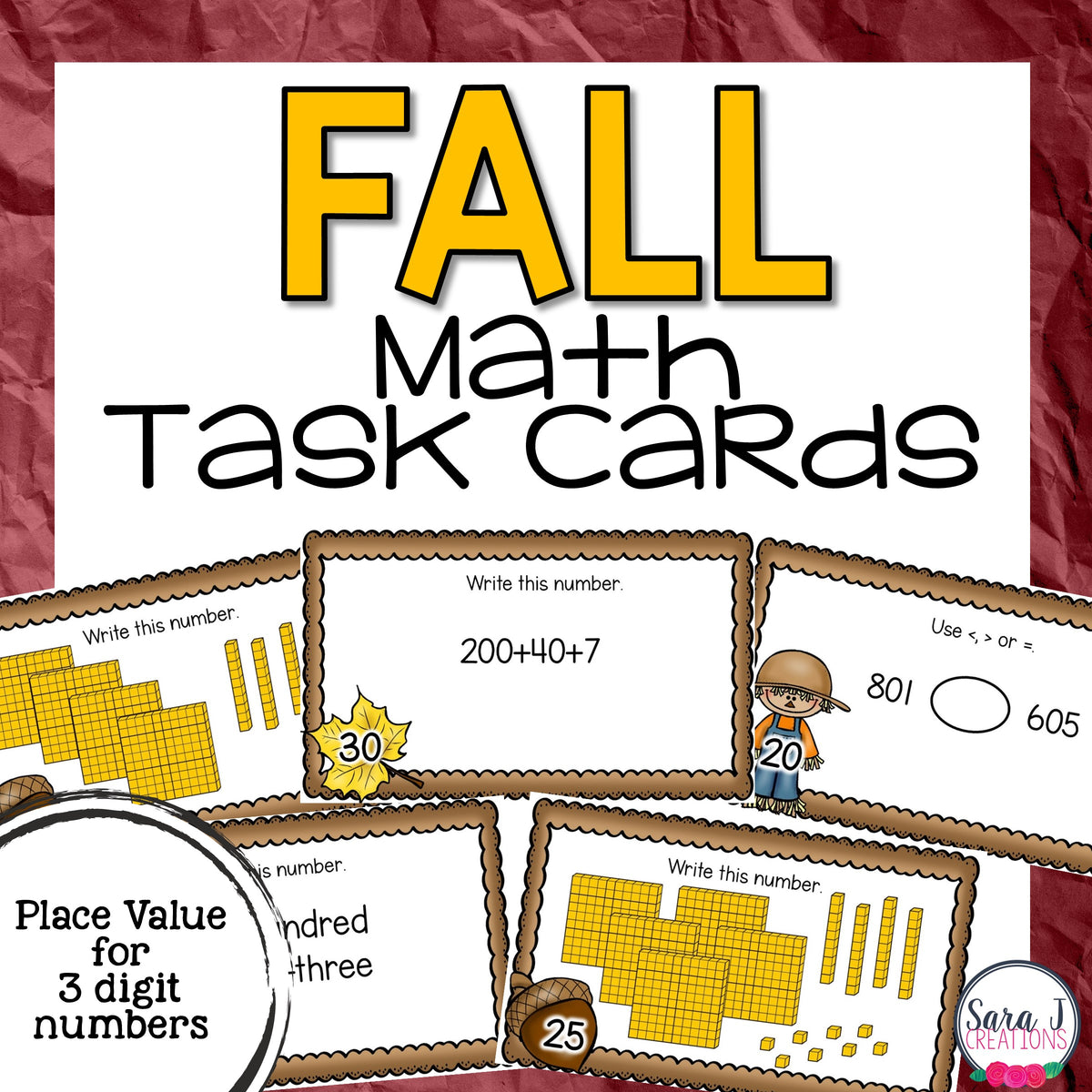 Fall Math Task Cards - Place Value – Sara J Creations