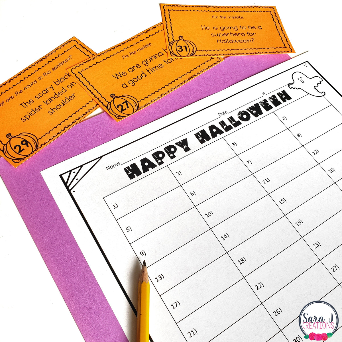 Halloween ELA Task Cards - Parts of Speech, Punctuation, Contractions ...