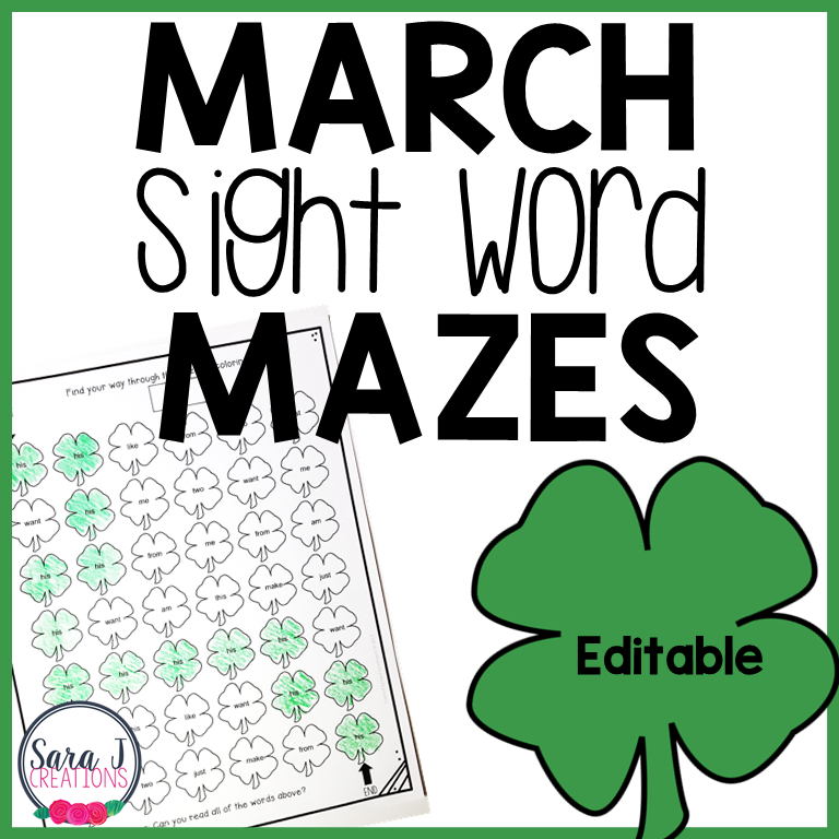 St. Patrick's Day Color by Sight Word Mazes – Sara J Creations