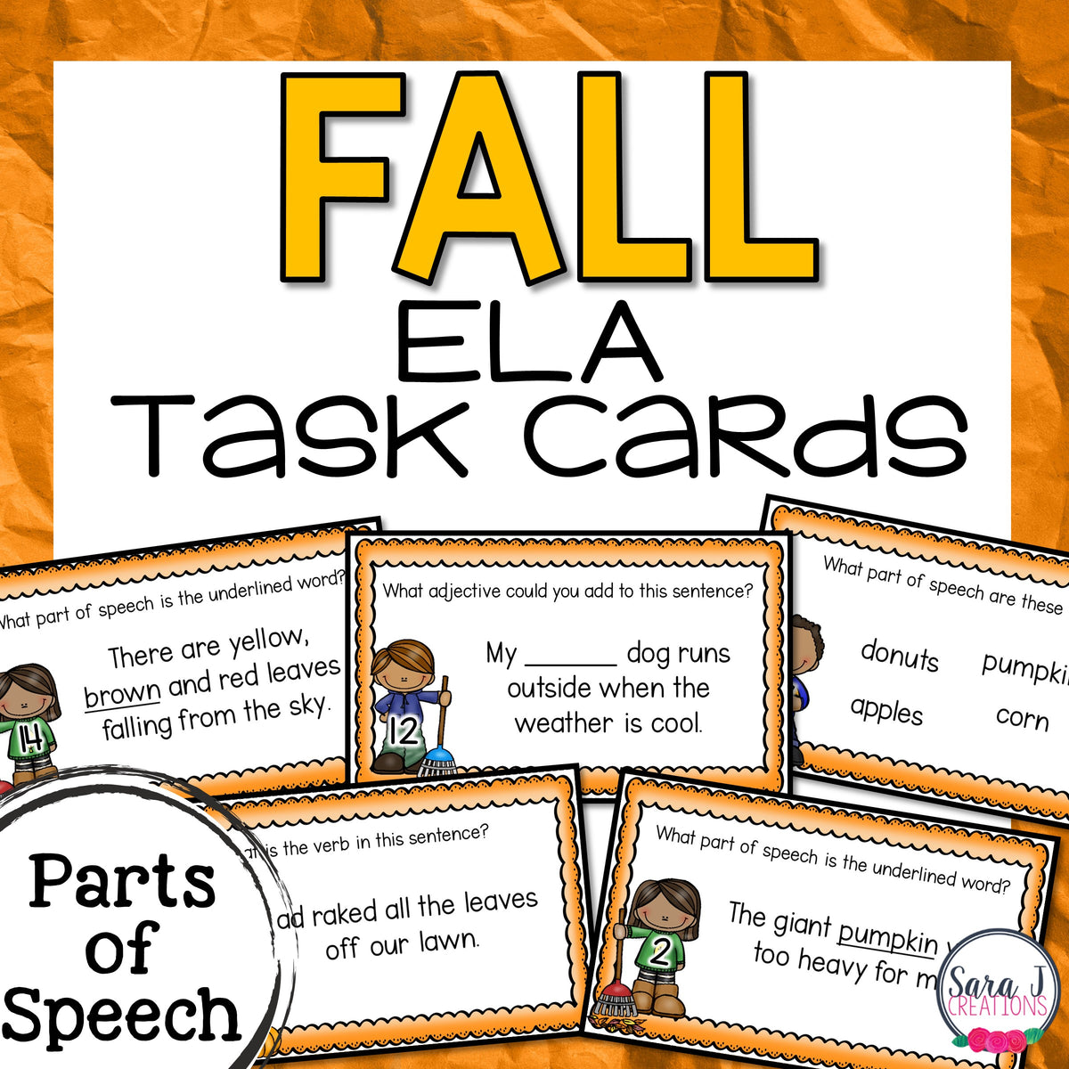 Fall ELA Task Cards - Parts of Speech – Sara J Creations