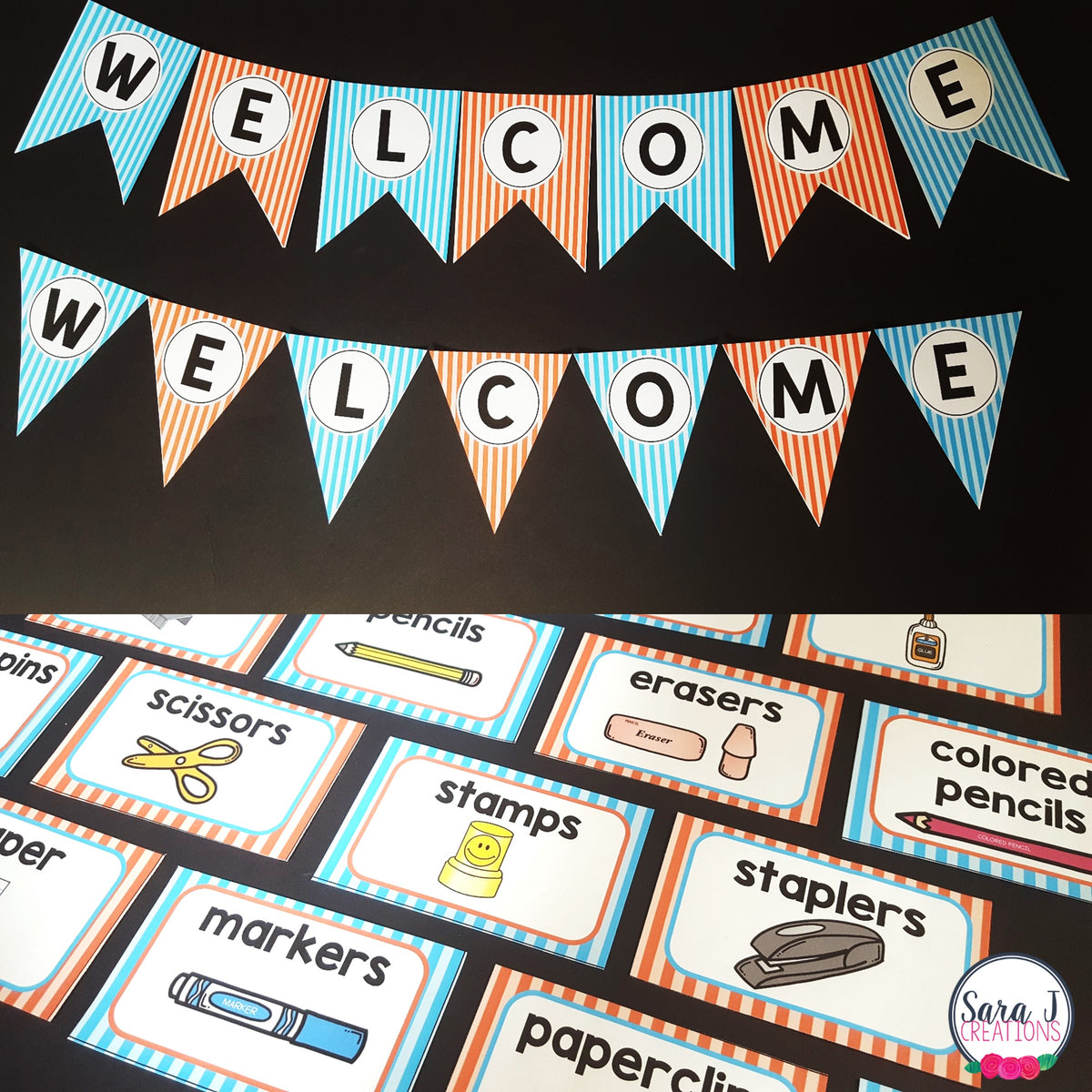 Turquoise Blue and Red Classroom Decor – Sara J Creations