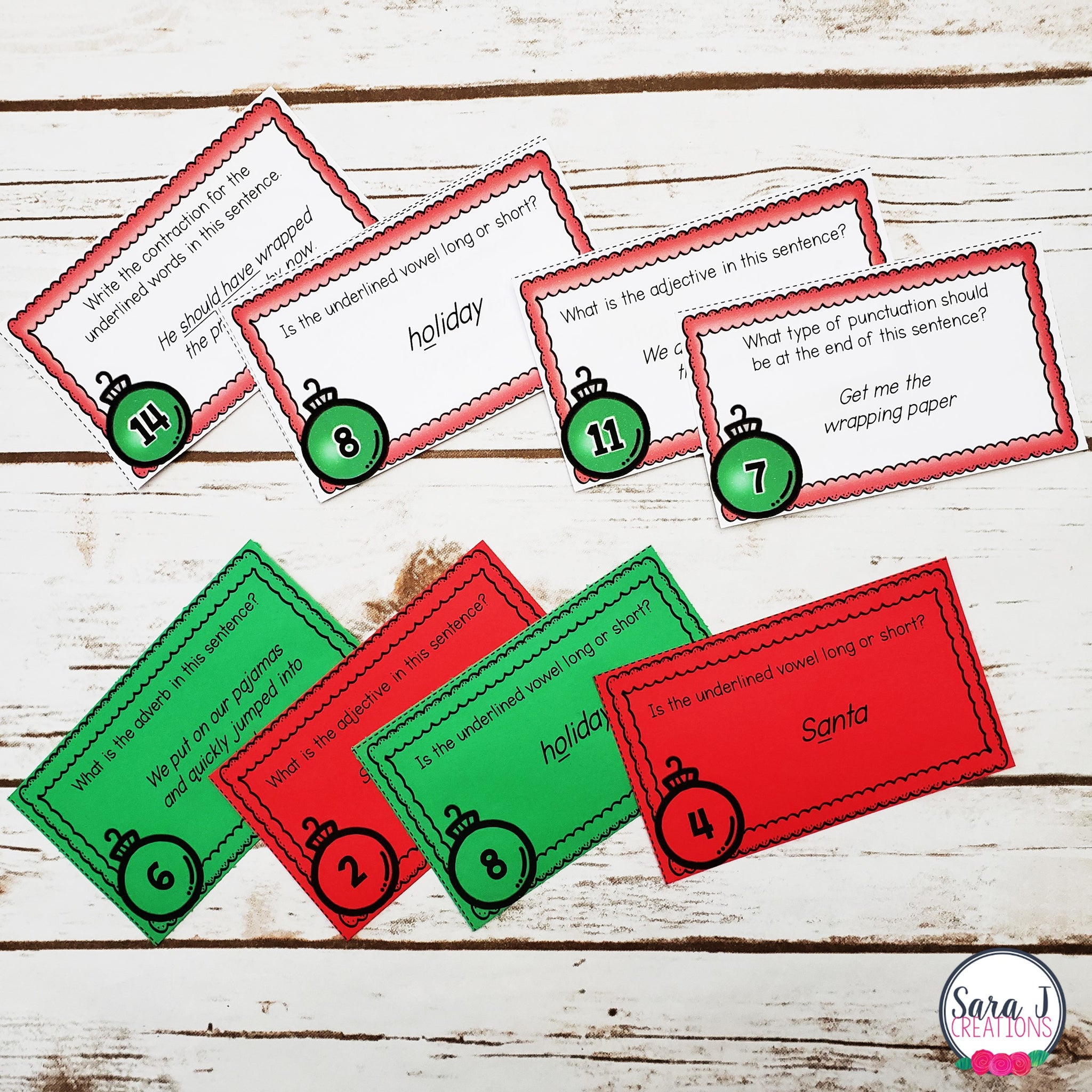 Christmas ELA Task Cards for 2nd Grade - Grammar, Punctuation, Parts o ...