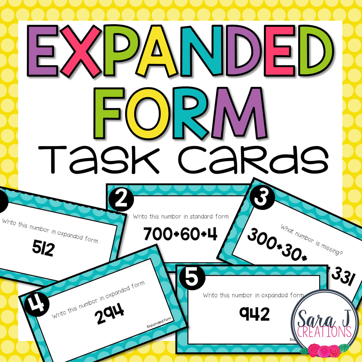Expanded Form to 1,000 Task Cards – Sara J Creations
