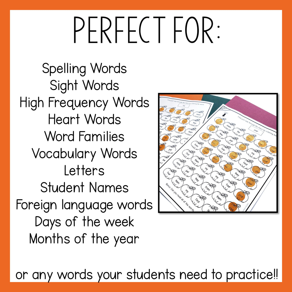 October Pumpkin Editable Fall Maze for Sight Words – Sara J Creations
