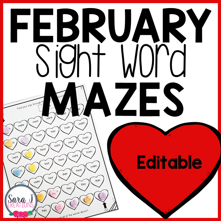 Editable Color by Sight Word Heart Mazes for Valentine's Day – Sara J ...