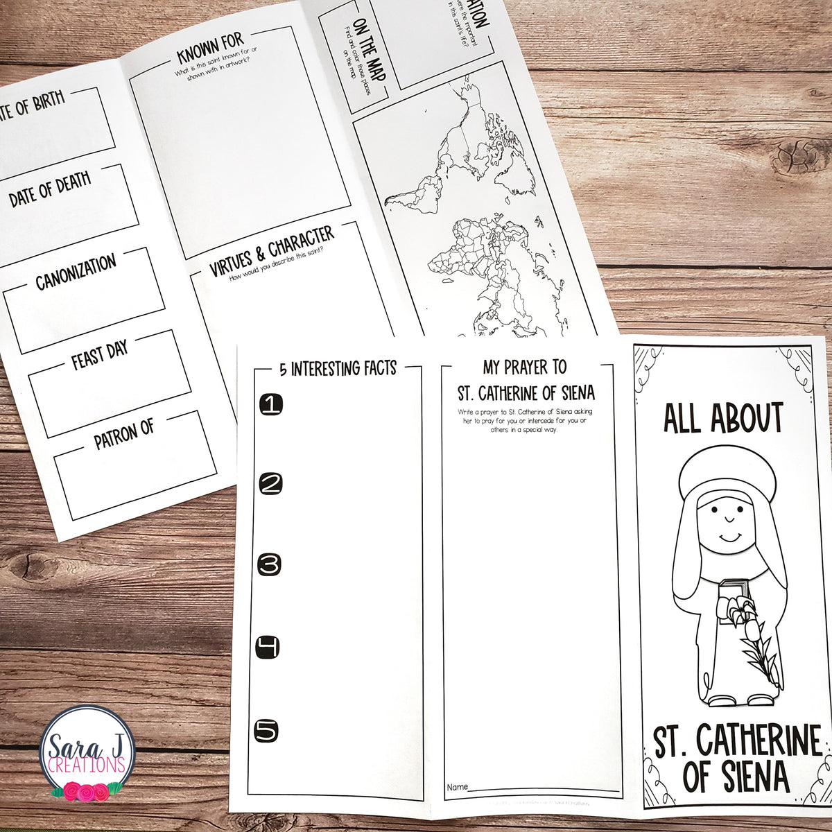 Catholic Saint Report Trifold Brochure – Sara J Creations
